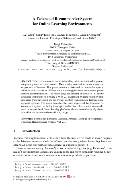 (PDF) A Federated Recommender System for Online Learning Environments