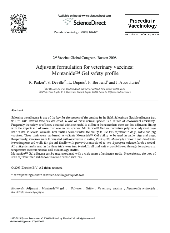 (PDF) Adjuvant formulation for veterinary vaccines: Montanide™ Gel ...
