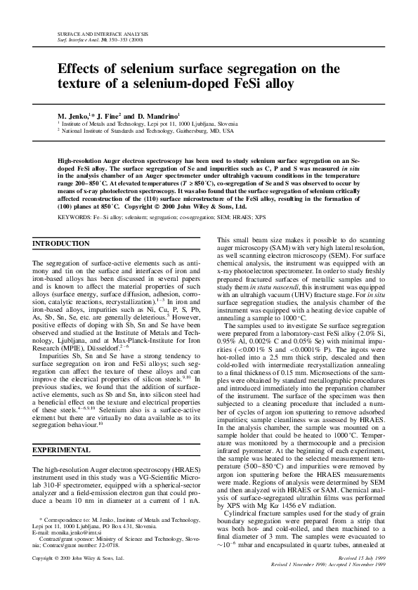 (PDF) Effects of selenium surface segregation on the texture of a selenium-doped FeSi alloy ...