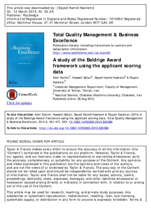 (PDF) A study of the Baldrige Award framework using the applicant ...