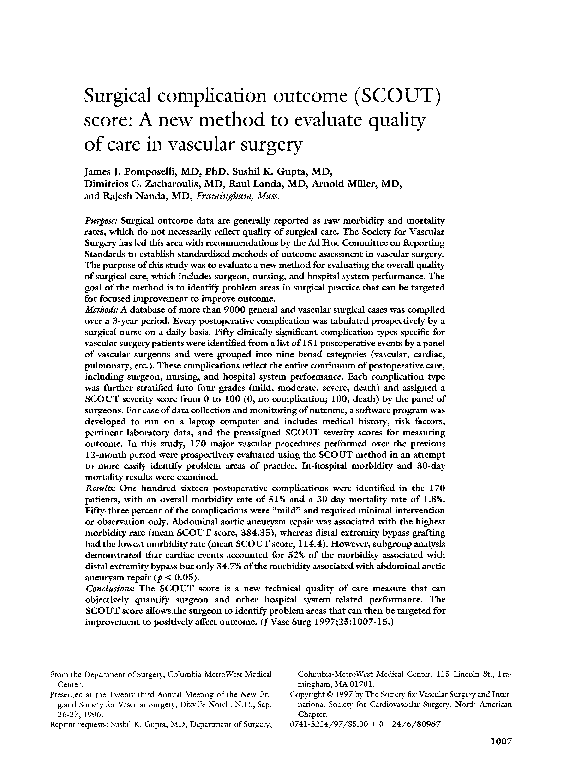(PDF) Surgical complication outcome (SCOUT) score: A new method to ...