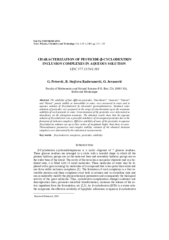 (PDF) Characterization of pesticide-β-cyclodextrin inclusion complexes ...