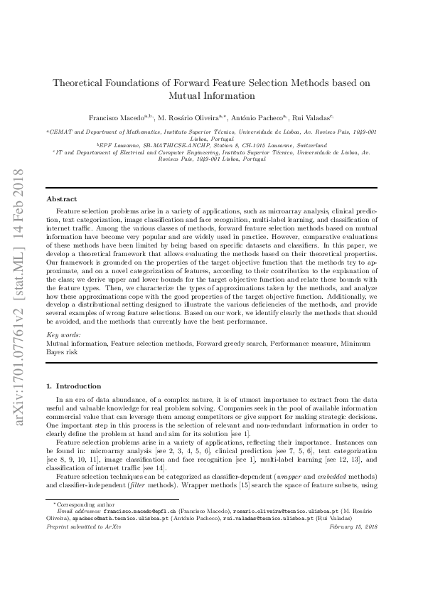 Pdf Theoretical Foundations Of Forward Feature Selection Methods Based On Mutual Information