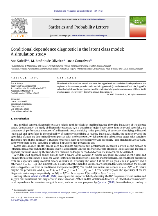 (PDF) Conditional dependence diagnostic in the latent class model: A simulation study