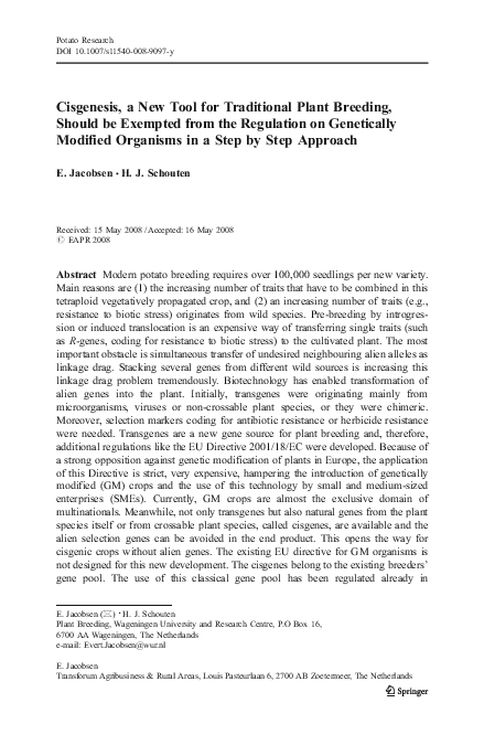 (PDF) Cisgenesis, a New Tool for Traditional Plant Breeding, Should be ...