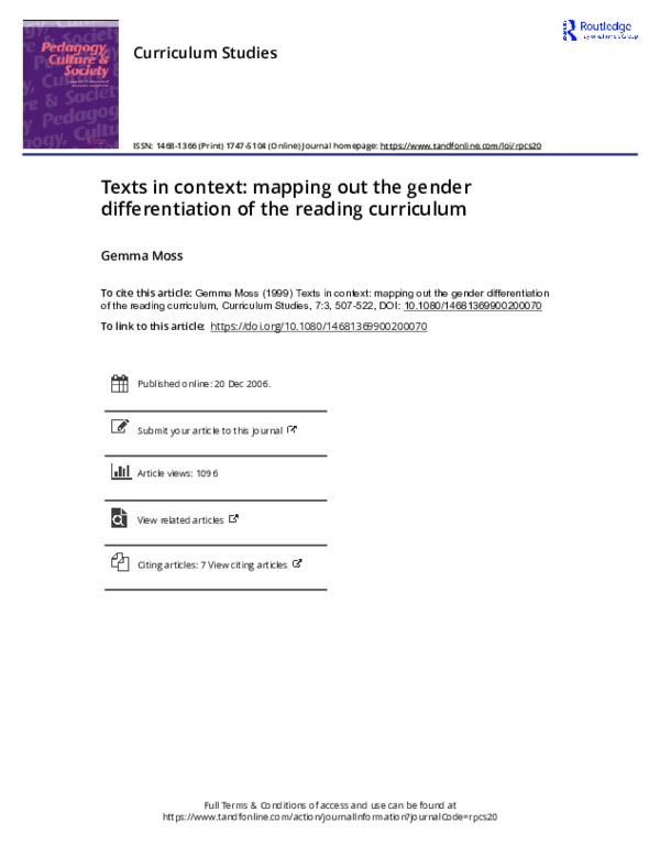 (PDF) Texts in context: mapping out the gender differentiation of the ...