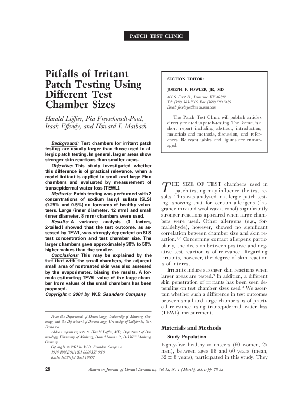 (PDF) Pitfalls of Irritant Patch Testing Using Different Test Chamber Sizes