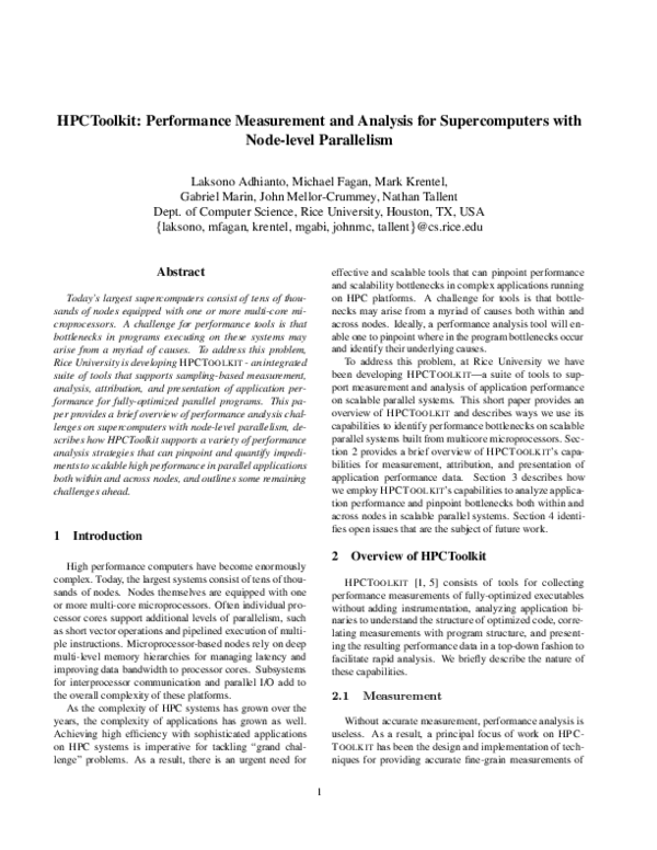 Pdf Hpctoolkit Performance Measurement And Analysis For Supercomputers With Node Level