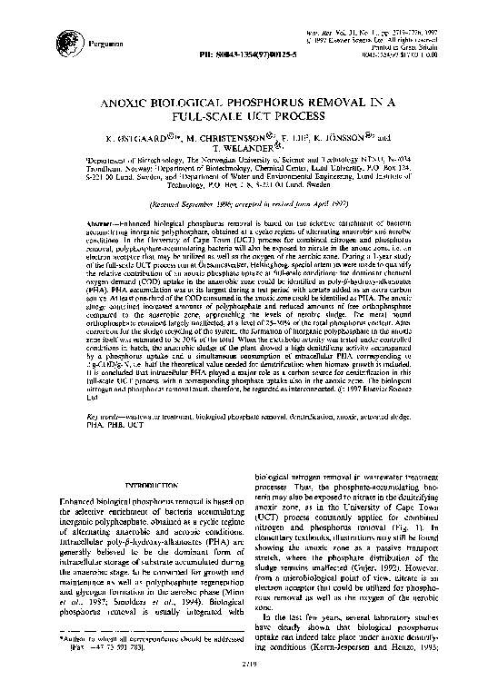 (PDF) Anoxic biological phosphorus removal in a full-scale UCT process