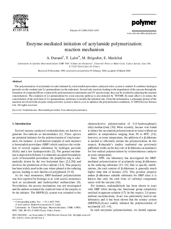 (PDF) Enzyme-mediated initiation of acrylamide polymerization: reaction ...