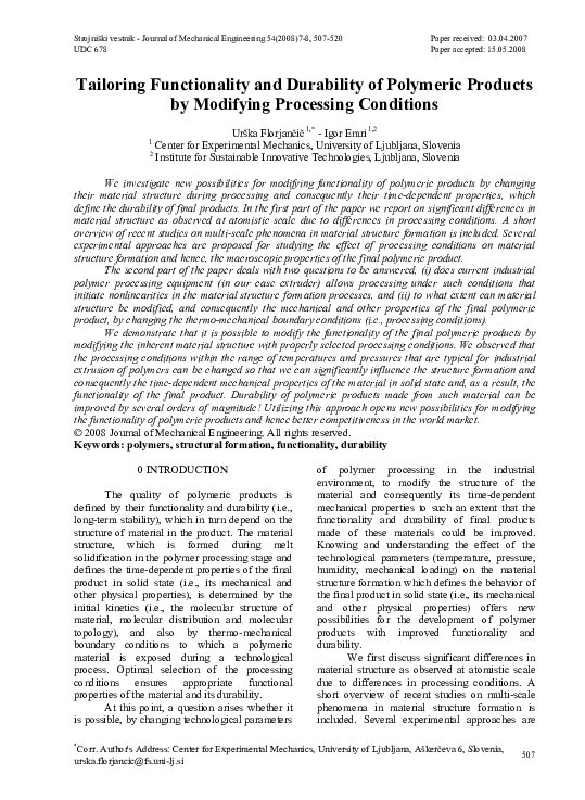 (PDF) Tailoring functionality and durability of polymeric products by ...