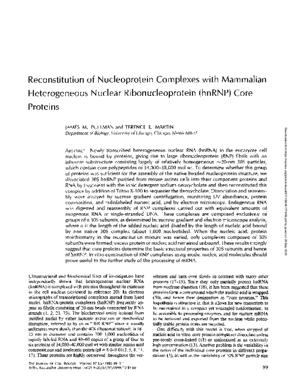 (PDF) Reconstitution of nucleoprotein complexes with mammalian ...