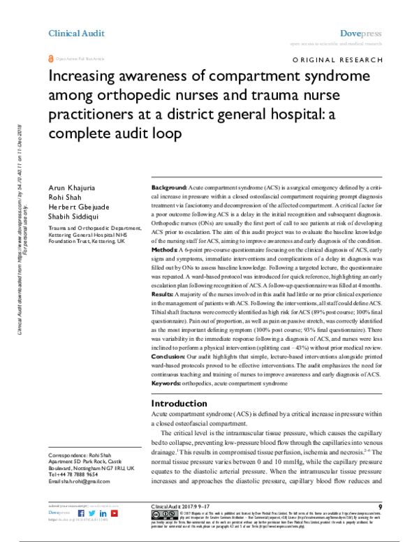 (PDF) Increasing awareness of compartment syndrome among orthopedic ...