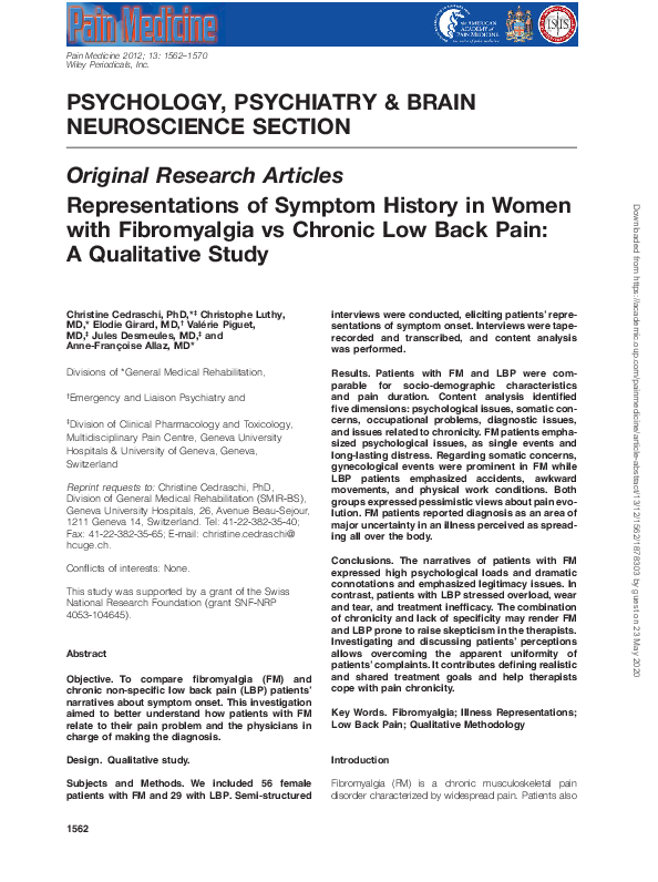 (PDF) Representations of Symptom History in Women with Fibromyalgia vs ...