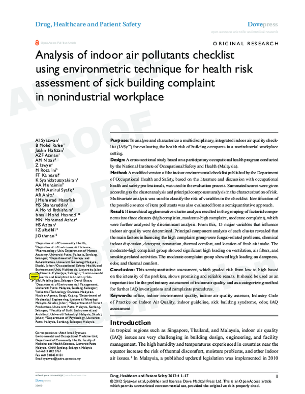 (PDF) Analysis of indoor air pollutants checklist using environmetric ...