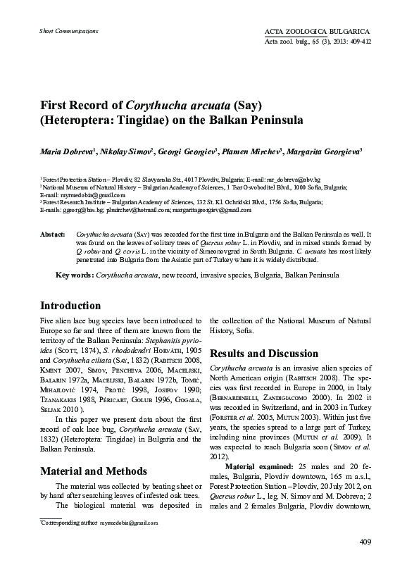 (PDF) First Record of Corythucha arcuata (Say) (Heteroptera: Tingidae ...
