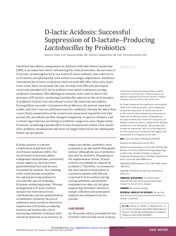 (PDF) D-lactic Acidosis: Successful Suppression of D-lactate–Producing ...