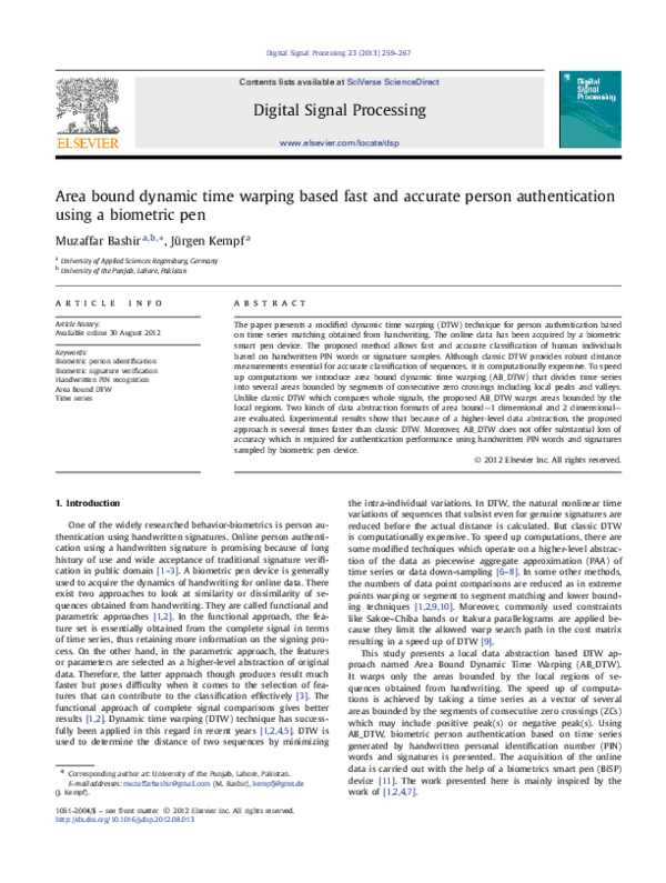 (PDF) Area bound dynamic time warping based fast and accurate person authentication using a ...