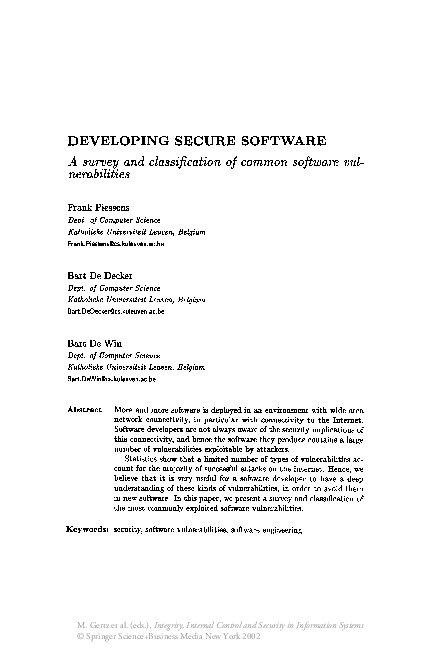 (PDF) Developing Secure Software