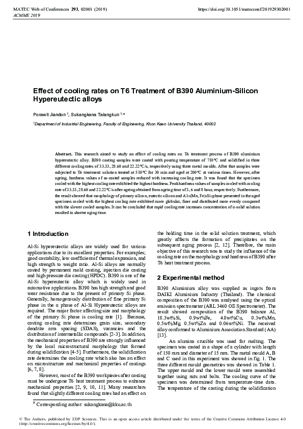 (PDF) Effect of cooling rates on T6 Treatment of B390 Aluminium-Silicon ...