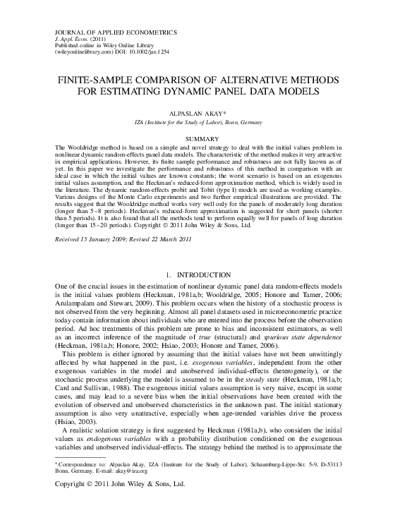 Pdf Finite Sample Comparison Of Alternative Methods For Estimating Dynamic Panel Data Models