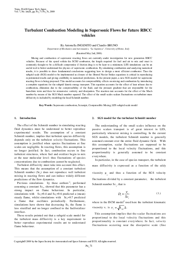 (PDF) Turbulent Combustion Modeling in Supersonic Flows for Future RBCC Vehicles | Antonella ...
