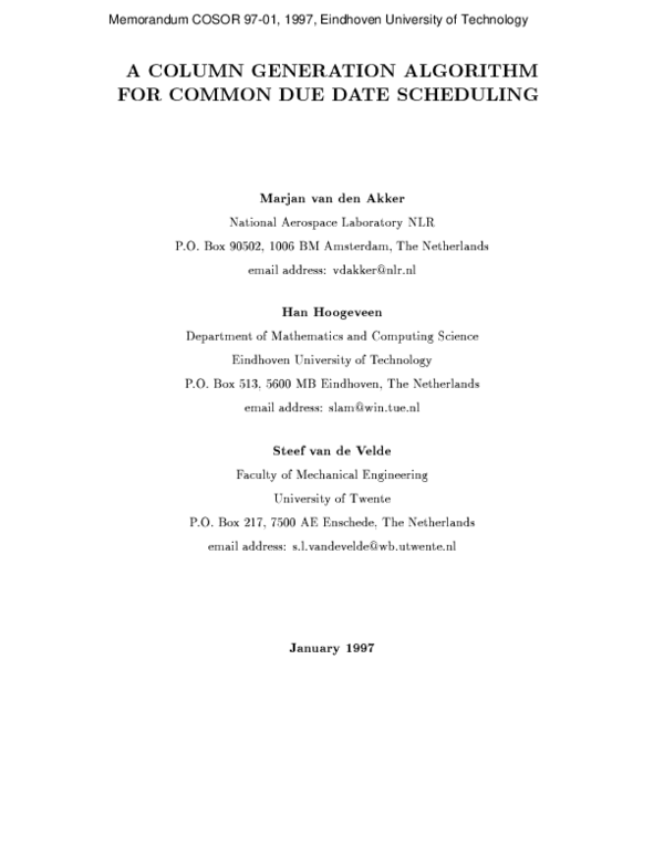 (PDF) A column generation algorithm for common due date scheduling