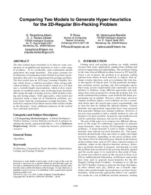 Pdf Comparing Two Models To Generate Hyper Heuristics For The 2d Regular Bin Packing Problem