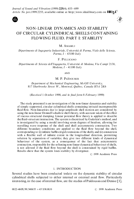 (PDF) Non-Linear Dynamics and Stability of Circular Cylindrical Shells Containing Flowing Fluid ...