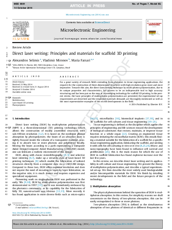 (PDF) Direct laser writing: Principles and materials for scaffold 3D ...