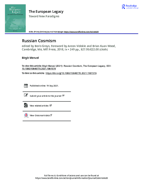 (PDF) Russian cosmism European Legacy