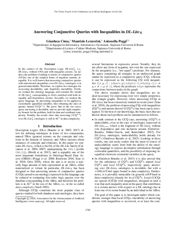 (PDF) Answering Conjunctive Queries with Inequalities in DL-Liteℛ