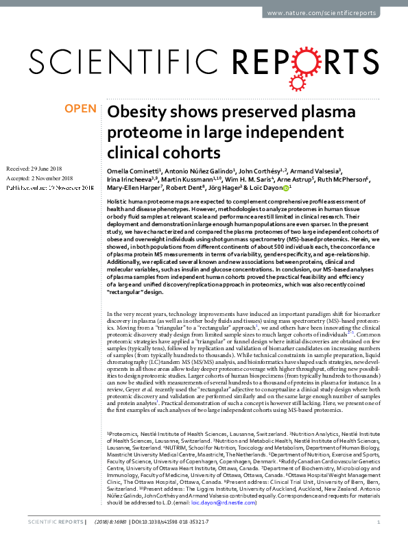 (PDF) Obesity shows preserved plasma proteome in large independent ...