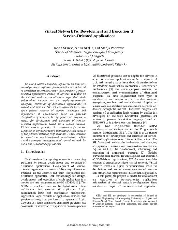 (PDF) Virtual Network for Development and Execution of Service-Oriented Applications | Dejan ...