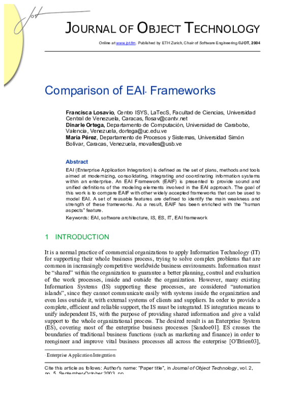 (PDF) Comparison of EAI Frameworks