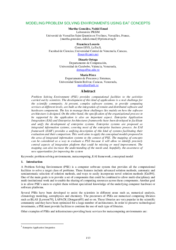 (PDF) Modeling Problem Solving Environments Using EAI1 Concepts