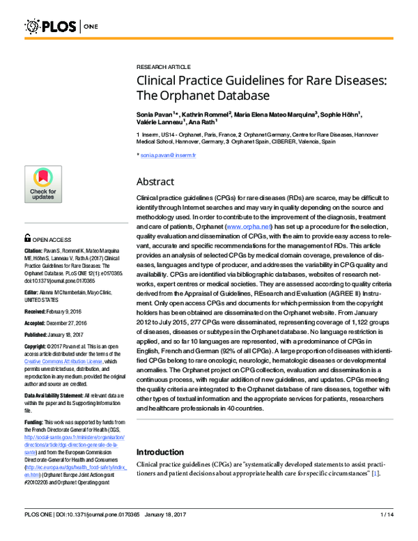 (PDF) Clinical Practice Guidelines for Rare Diseases: The Orphanet Database