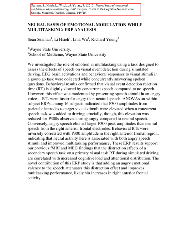 (PDF) Neural Basis of Emotional Modulation While Multitasking: Erp Analysis