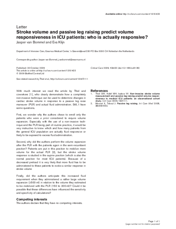 (PDF) Stroke volume and passive leg raising predict volume ...