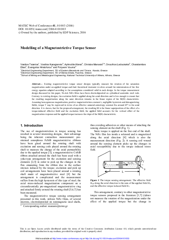 (PDF) Modelling of a Magnetostrictive Torque Sensor
