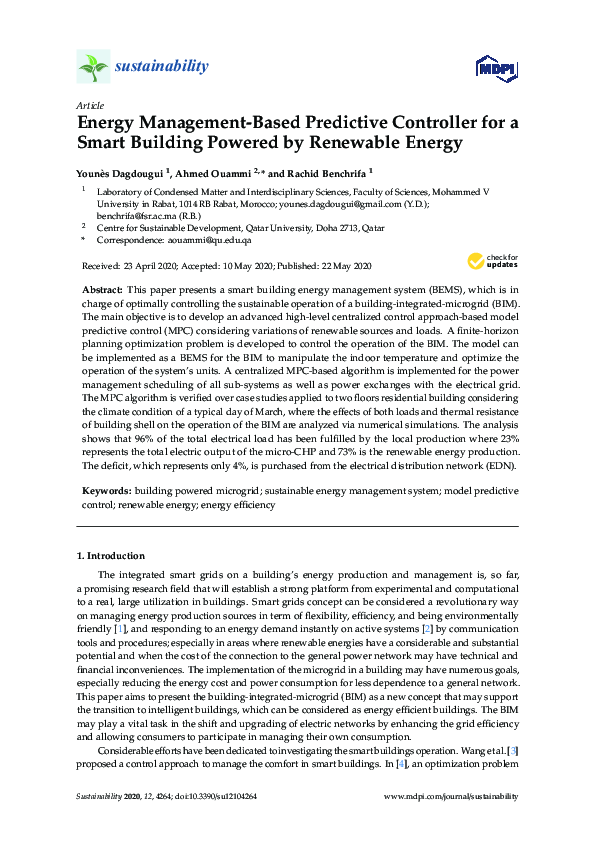 (PDF) Energy Management-Based Predictive Controller for a Smart Building Powered by Renewable Energy