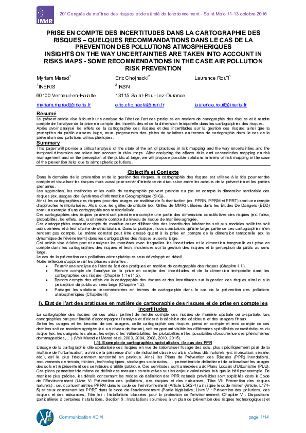 (PDF) Prise en compte des incertitudes dans la cartographie des risques ...
