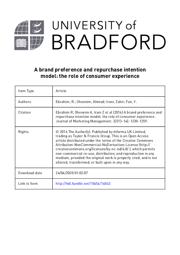 (PDF) A brand preference and repurchase intention model: the role of ...