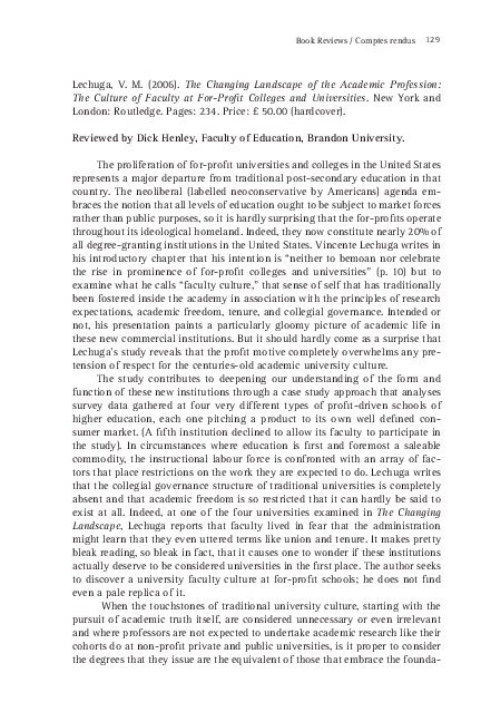 (PDF) Review of The Changing Landscape of the Academic Profession: The ...