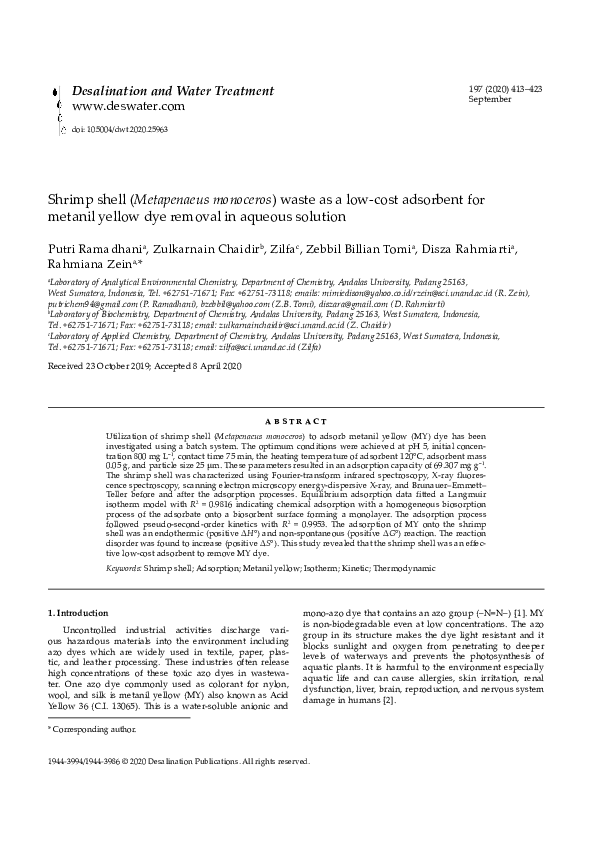 (PDF) Shrimp shell (Metapenaeus monoceros) waste as a low-cost ...