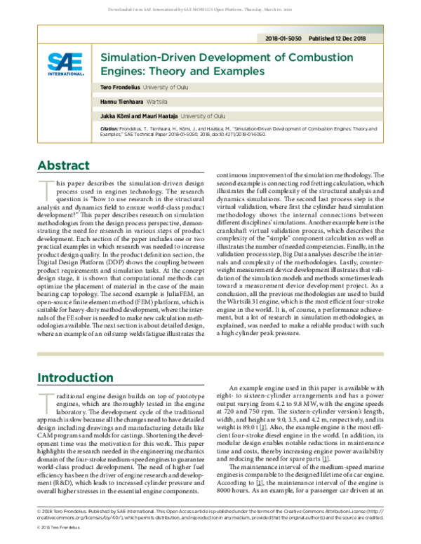 (PDF) Simulation-Driven Development of Combustion Engines: Theory and ...