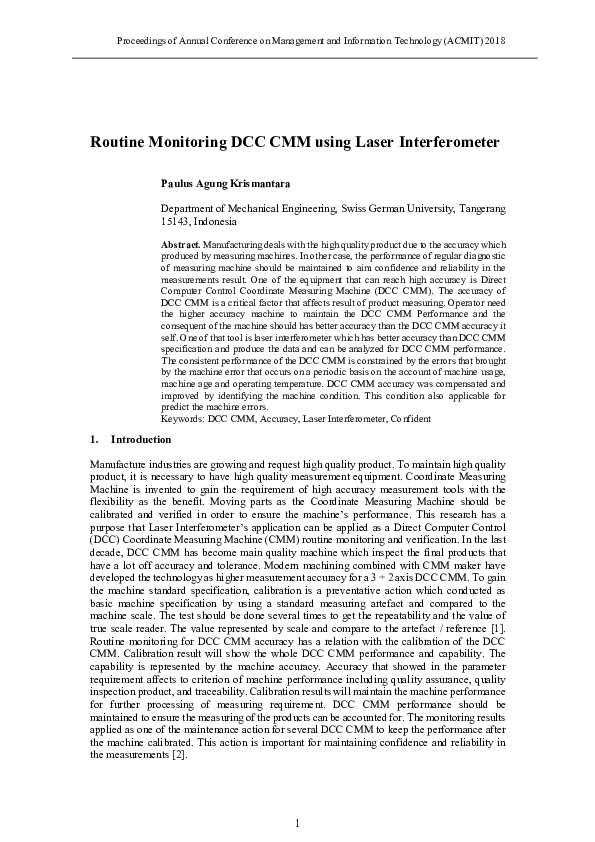 (PDF) Routine Monitoring DCC CMM using Laser Interferometer