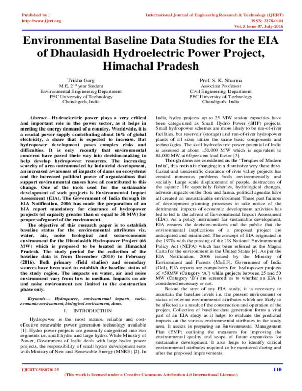 (PDF) Environmental Baseline Data Studies for the EIA of Dhaulasidh ...