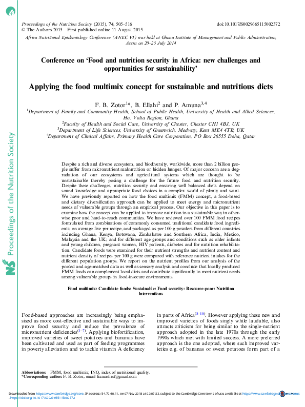 (PDF) Applying the food multimix concept for sustainable and nutritious ...