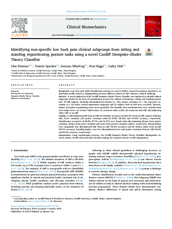 (PDF) Identifying non-specific low back pain clinical subgroups from ...